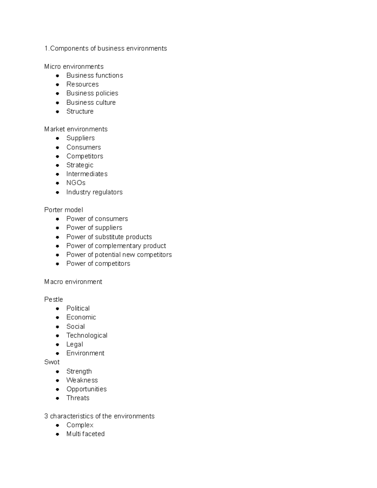 Business Class Test: Components of Business Environments & Functions ...