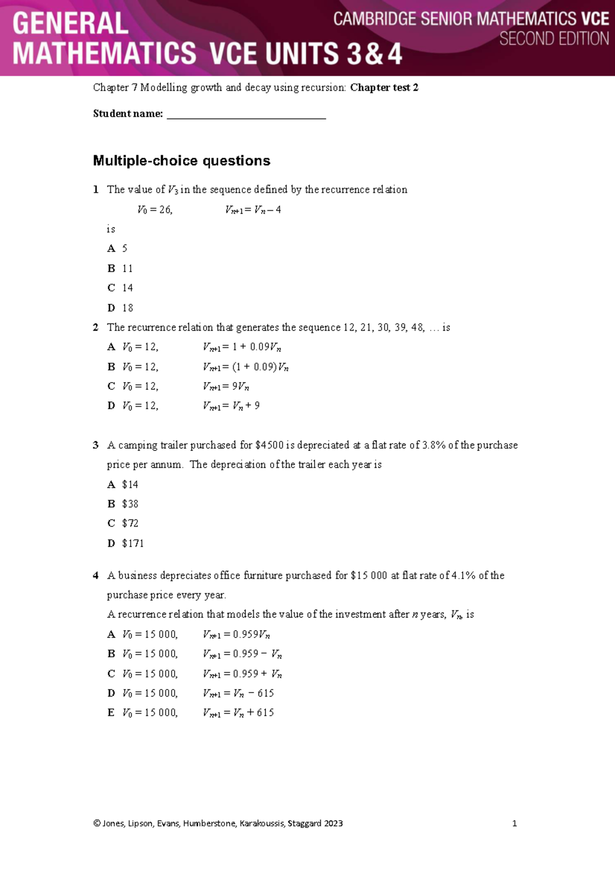Chapter 7 Test 2: Modelling Growth and Decay Recursion Exam Prep - Studocu