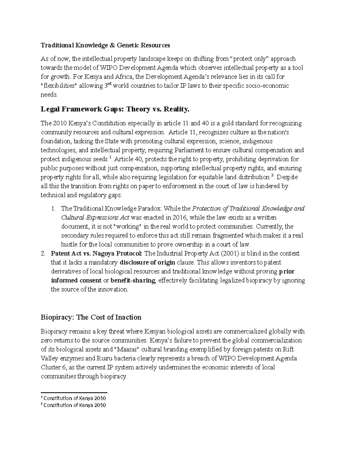 Traditional Knowledge and Genetic Resources: Legal Framework Gaps - Studocu