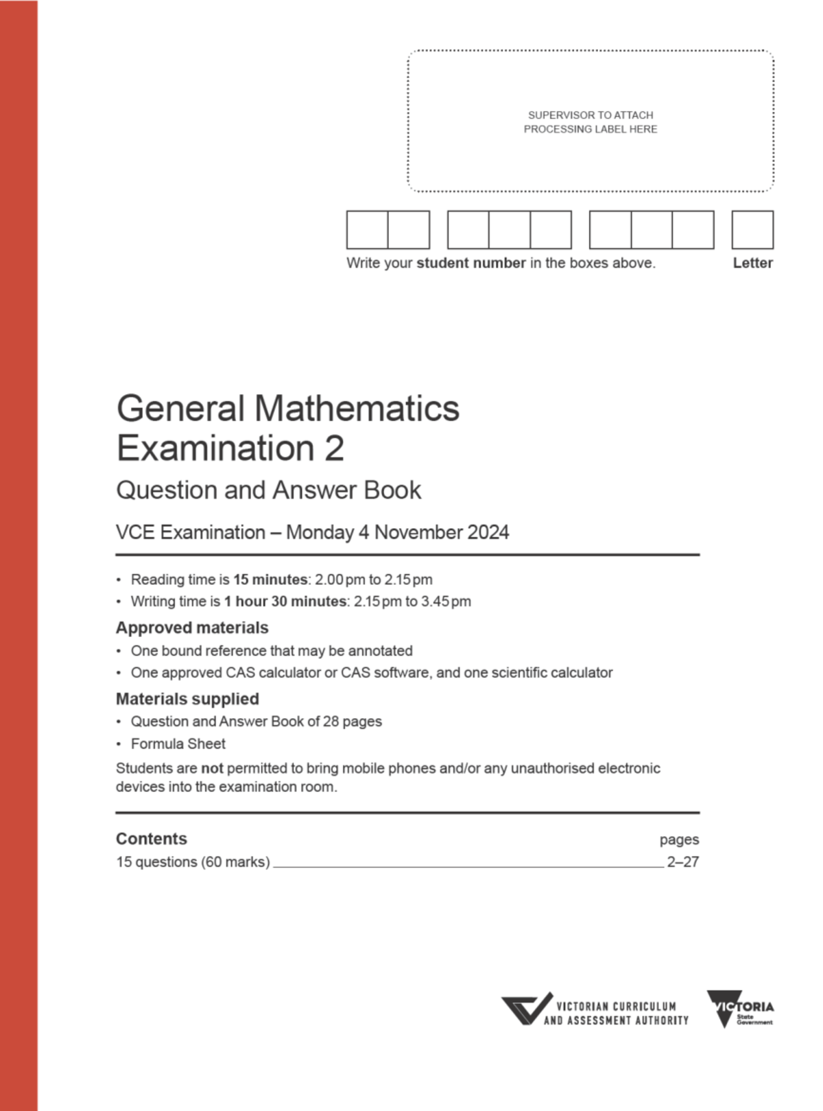 2024 VCE General Mathematics Exam 2 - Question & Answer Book - Studocu