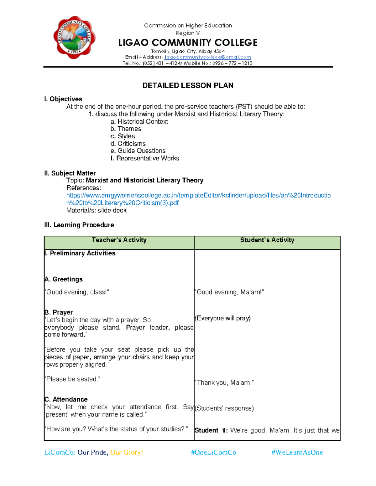 DLP(G10) - Detailed Lesson Plan on Marxist & Historicist Literary ...