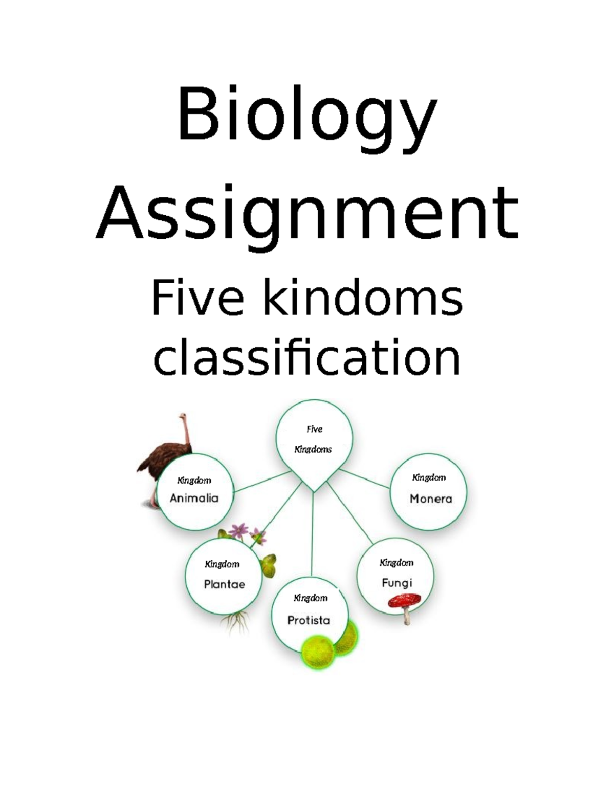 Biology Assignment: Five Kingdoms Classification Overview - Studocu
