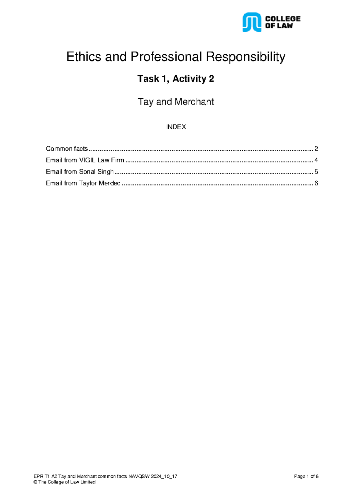 EPR T1 A2 Common Facts: Tay vs. Merchant Case Overview NAVQSW 2024 ...