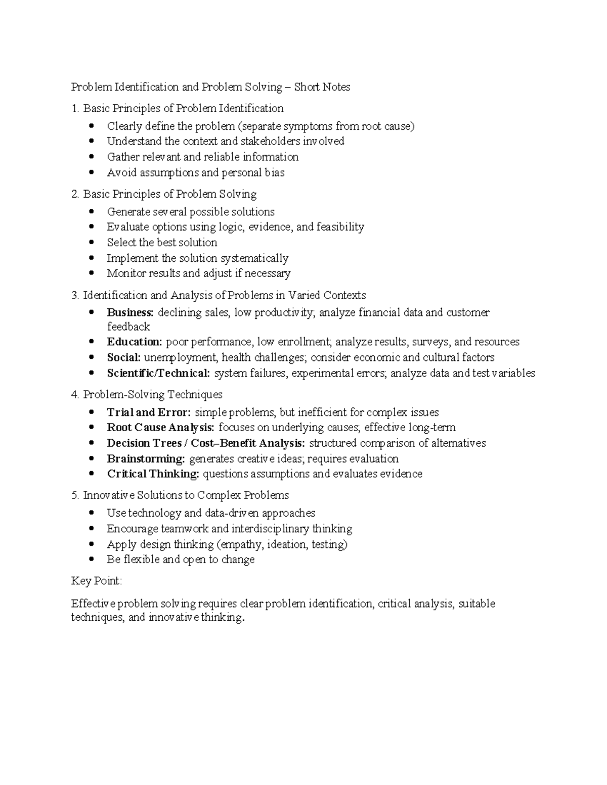 Problem Identification and Problem Solving Notes - Key Takeaways - Studocu