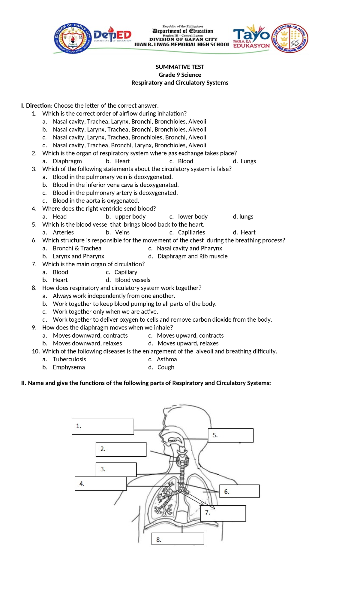 Q1W3 D5 Summative TEST - Grade 9 Science on Systems - Studocu