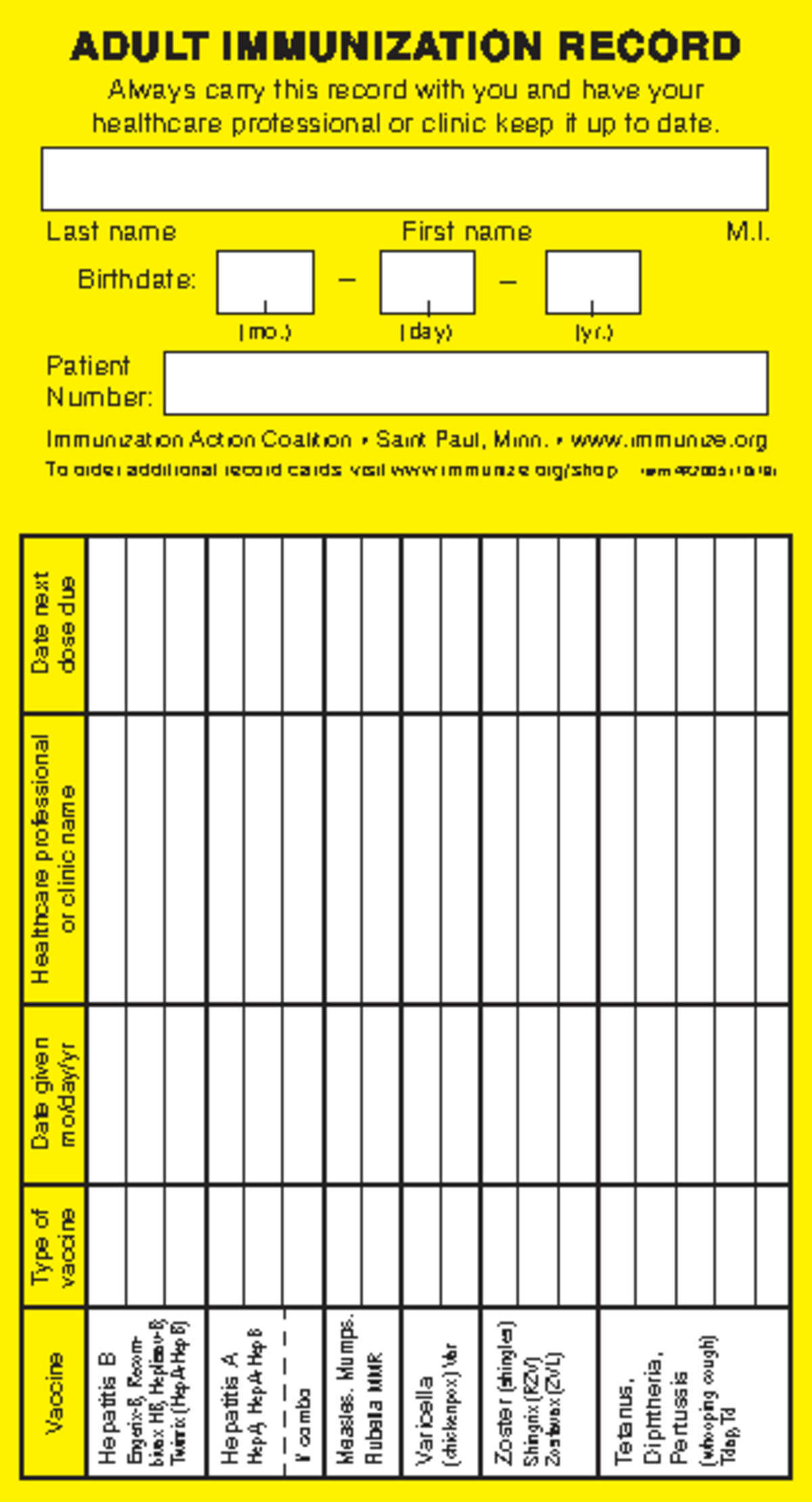 M.I. ADULT I IMMUNIZATION RECORD - Vaxx Card Sample - Studocu