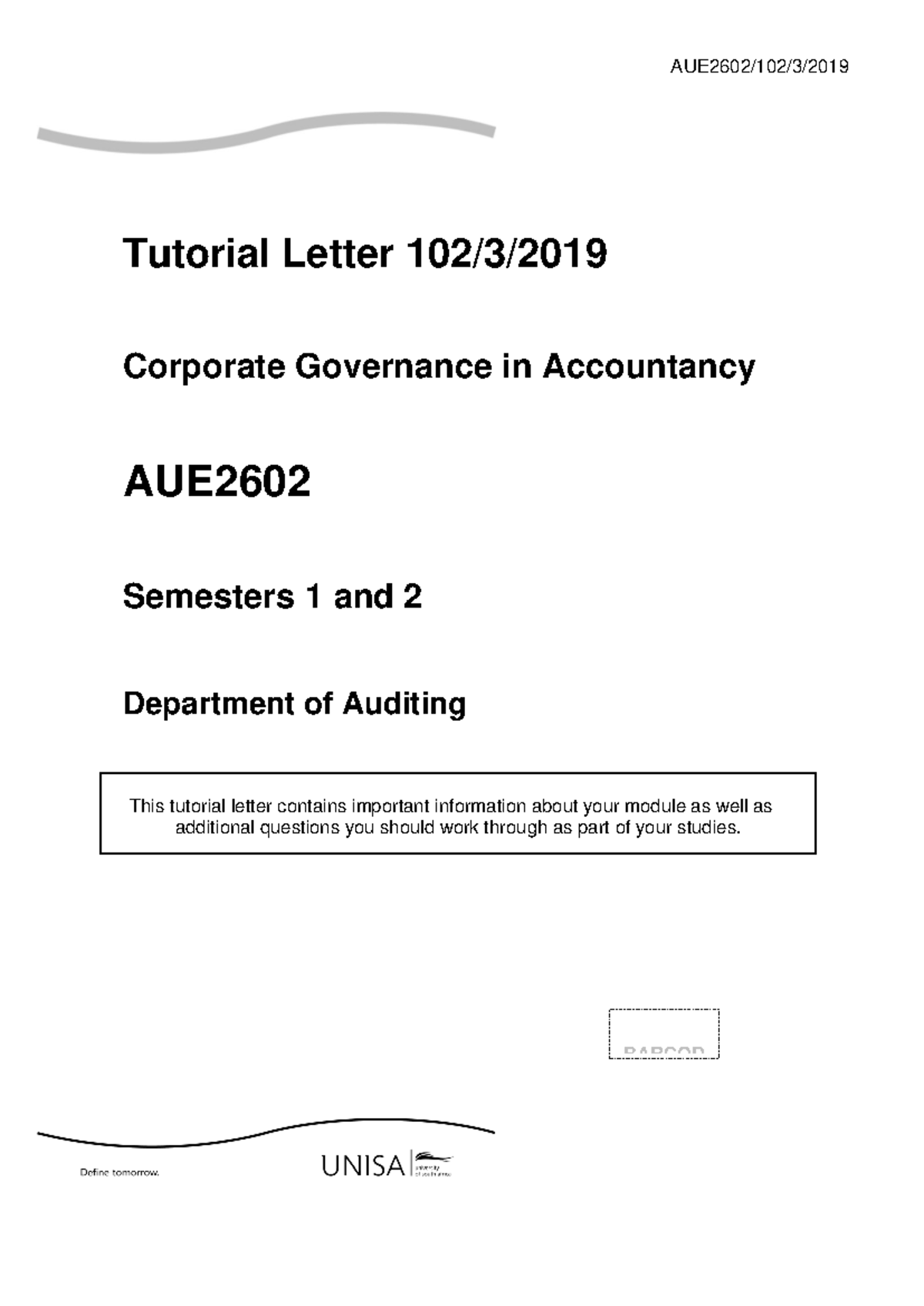 AUE2602 2019 TL 102 3 B - Copy - AUE2602/102/3/ Tutorial Letter 102/3 ...
