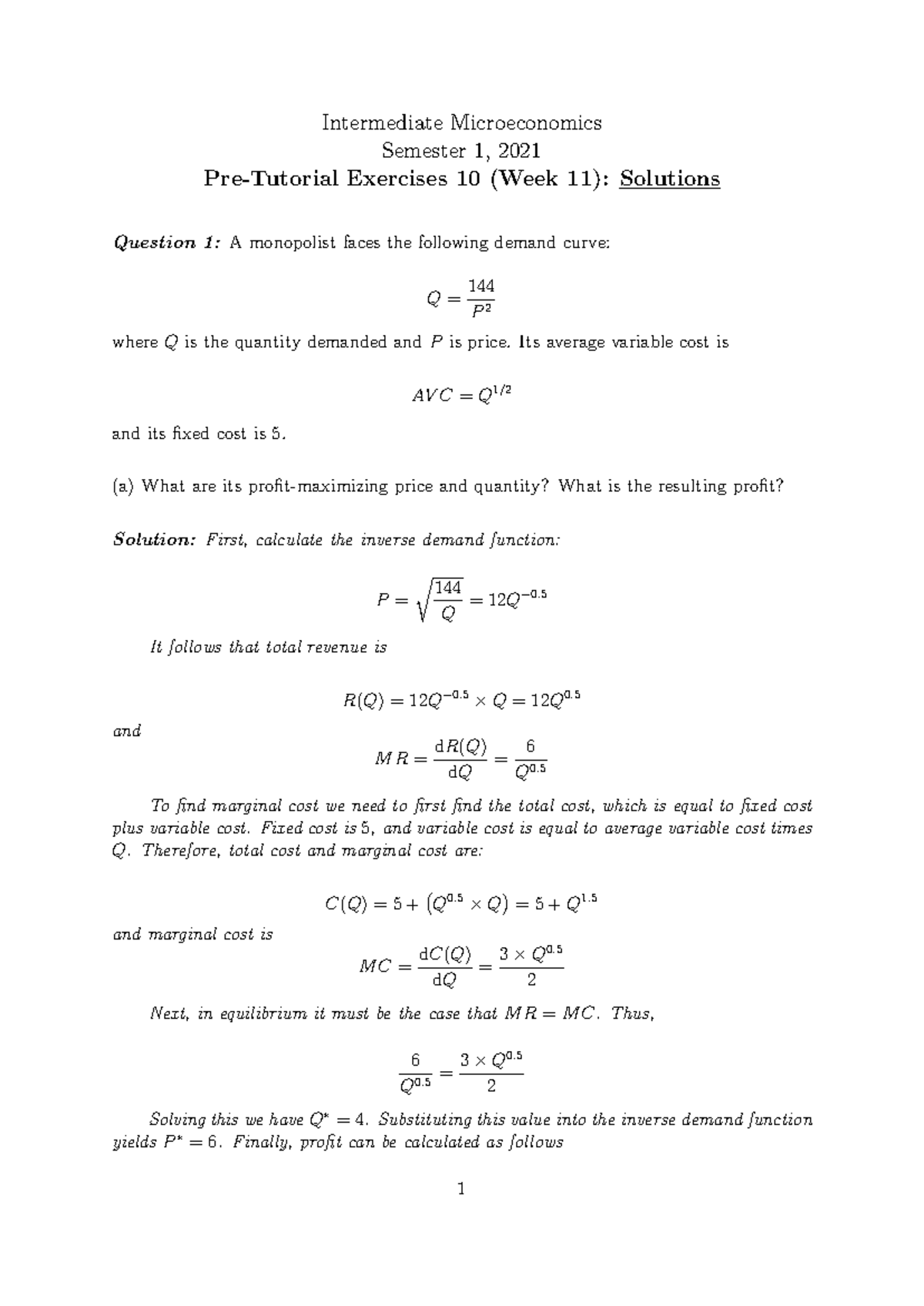 IM PRE T10 2021 Solutions - Intermediate Microeconomics Semester 1 ...