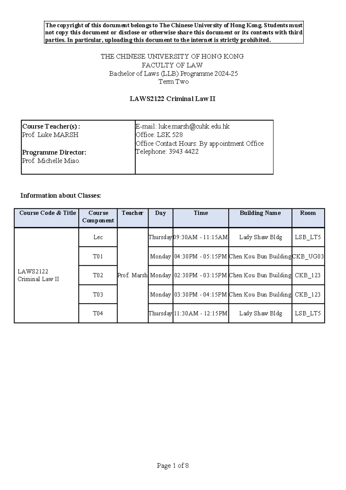 LAWS2122 Criminal Law II Course Outline & Schedule T2 2024-25 - Studocu