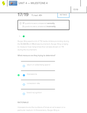 Unit 2 Milstone 2 - 1 12 / 18 that's 67% RETAKE 12 questions were ...