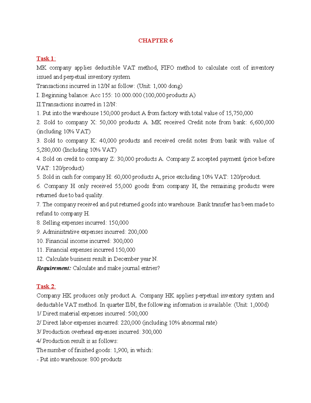 CHAPTER 6: Inventory Management & VAT Calculations for MK Company - Studocu