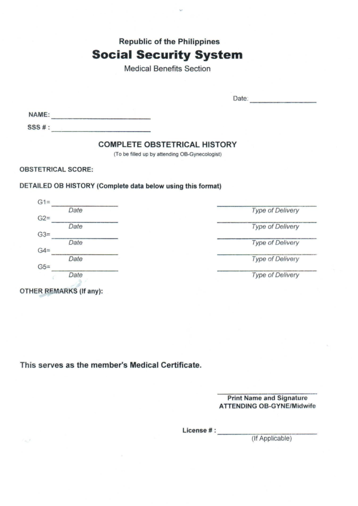 SSS Form: Complete Obstetrical History & Medical Certification PDF ...