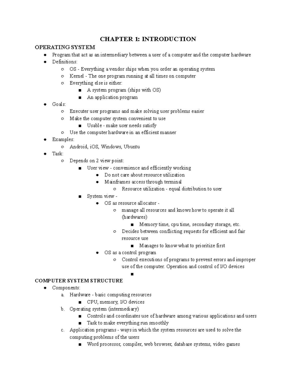 Operating System - CHAPTER 1: INTRODUCTION OPERATING SYSTEM Program that act as an intermediary ...
