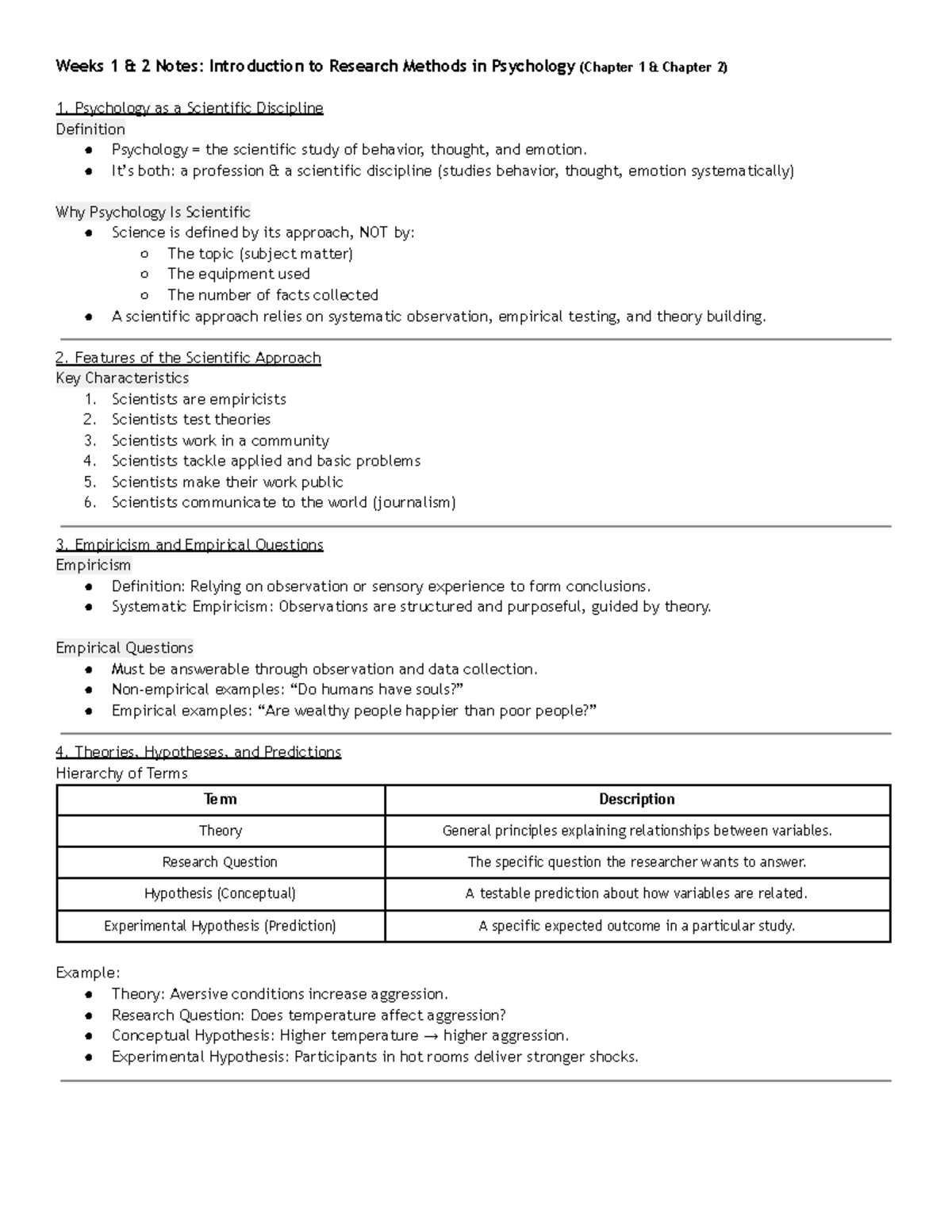 PS 295: Research Methods in Psychology - Weeks 1 & 2 Notes - Studocu