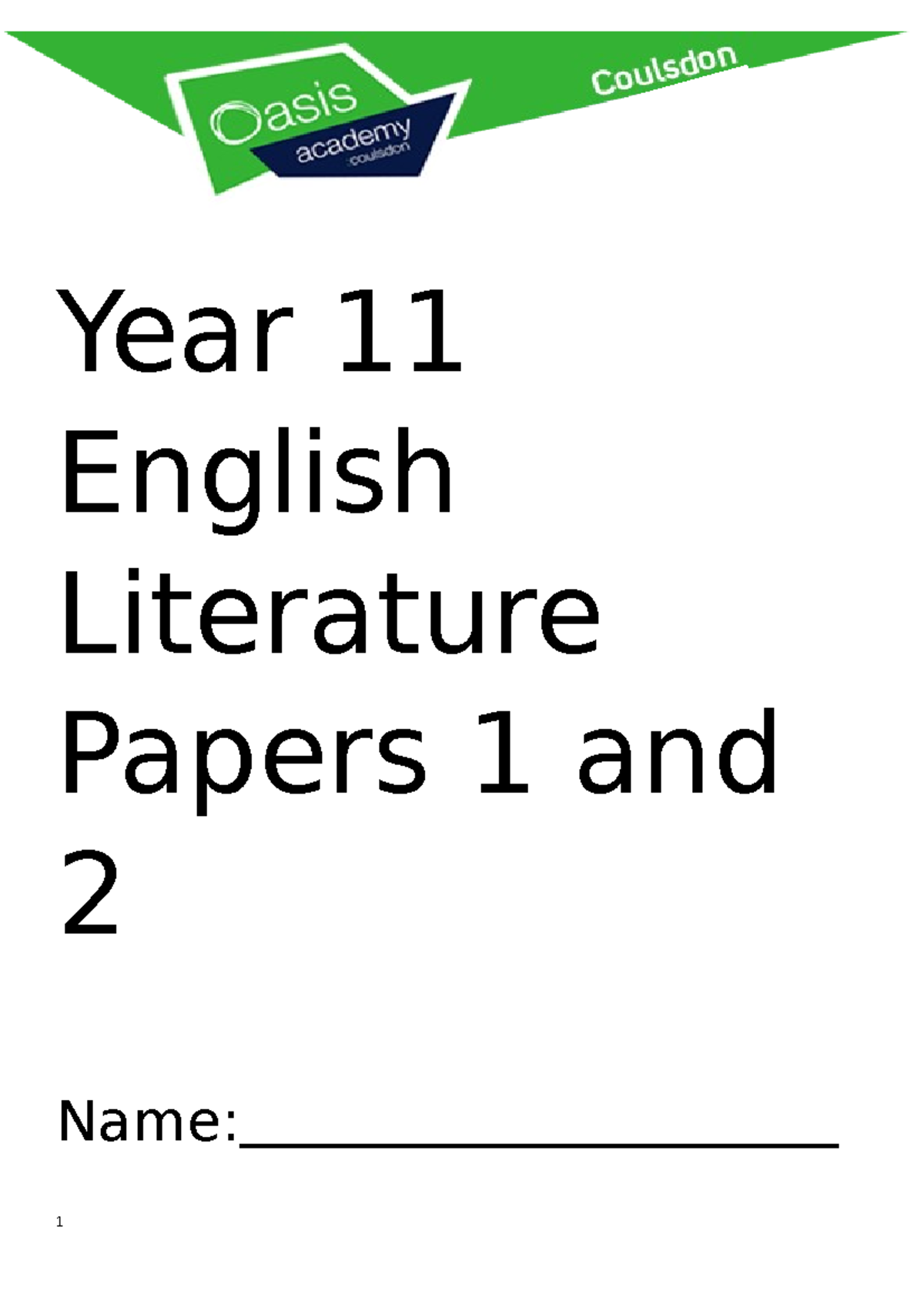 Year 11 English Literature Resource Pack: Papers 1 & 2 Guide - Studocu