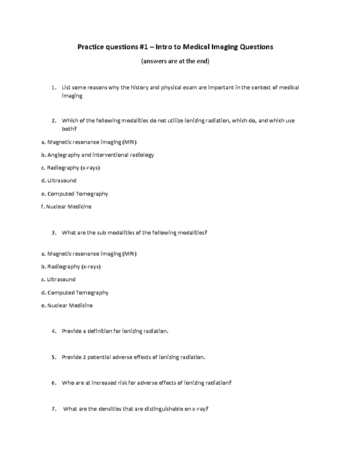 Practice Questions for Medical Imaging (MED 101) - Studocu