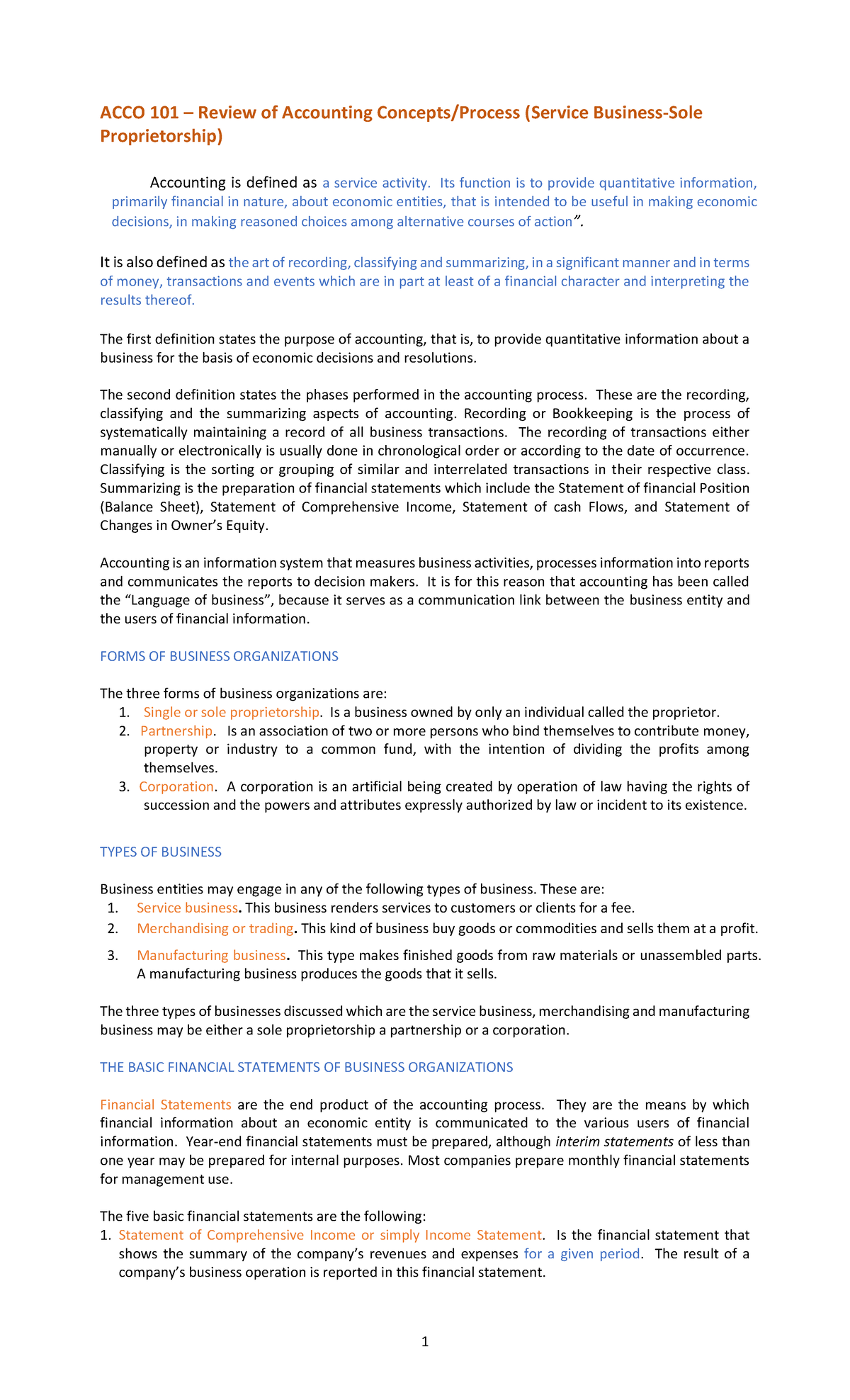ACCO 101 Final Exam Review: Accounting Principles & Practices - Studocu