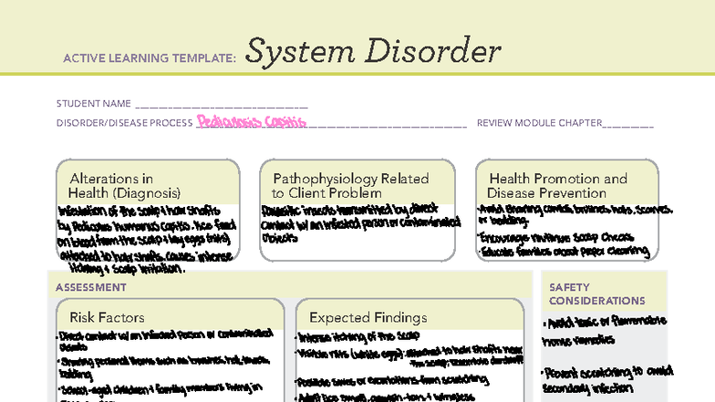 PEDS 101: Active Learning Template on Pediculosis Capitis Management - Studocu
