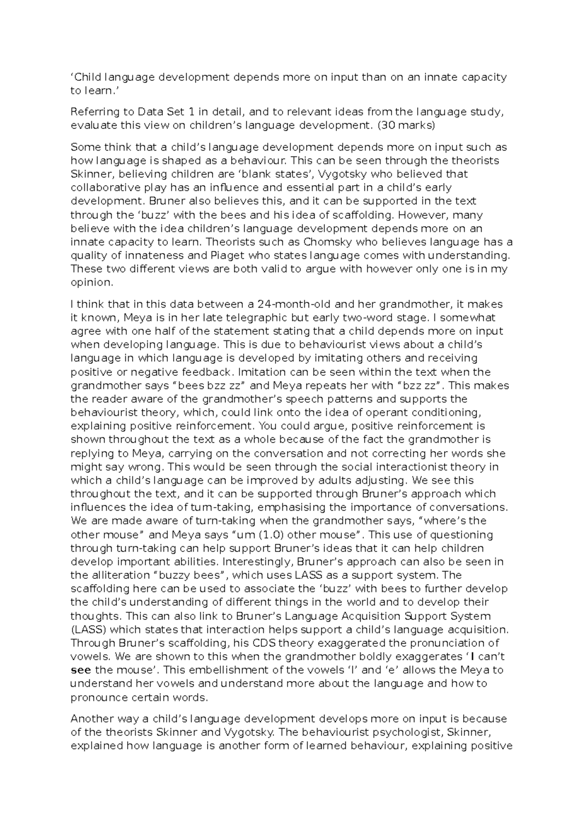 Child Language Development Essay: Input vs. Innate Capacity - Studocu