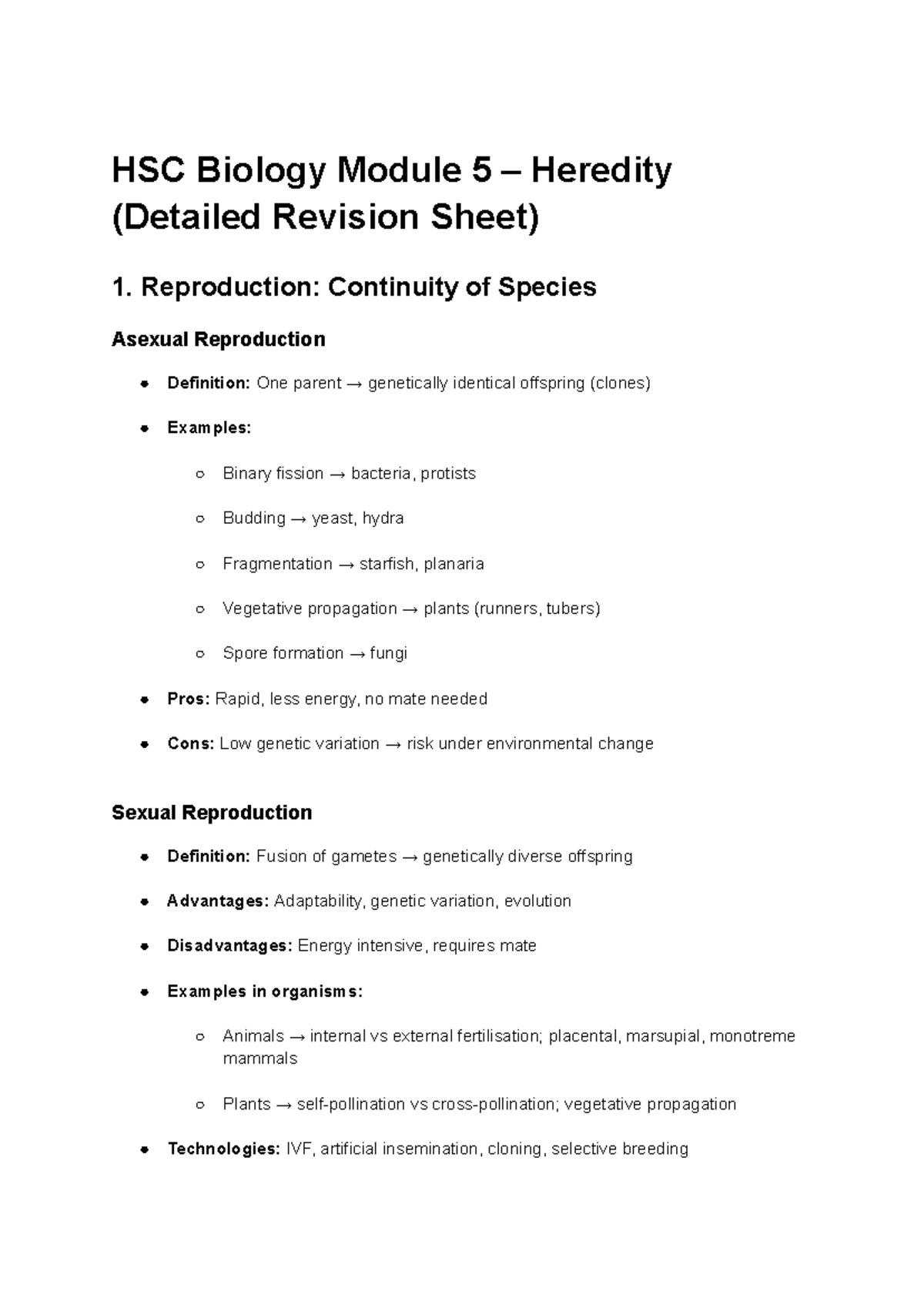 HSC Biology Module 5: Heredity Detailed Revision Notes - Studocu