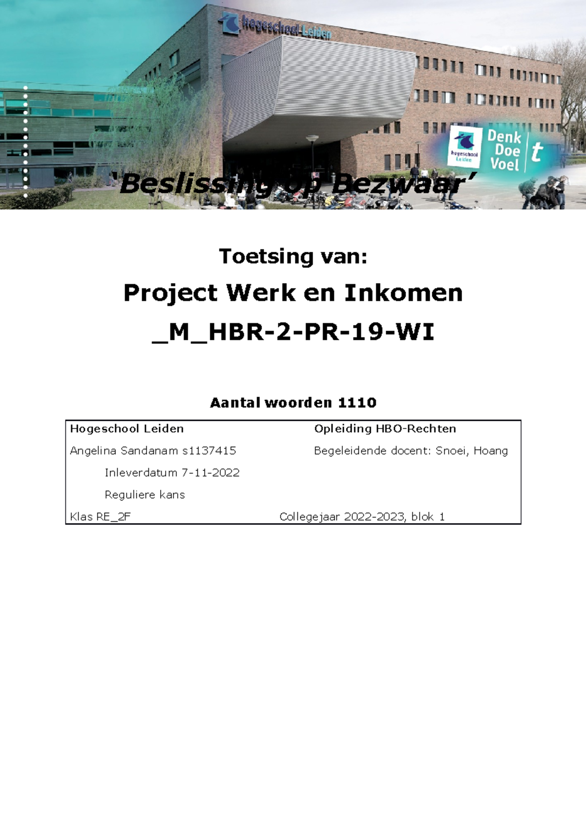Beslissing op Bezwaar - Project Werk en Inkomen M_HBR-2-PR-19-WI ...