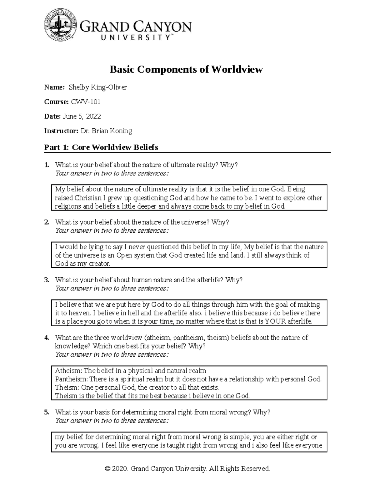 CWV 101 301 RS T1: Understanding Core Components of Worldview - Studocu