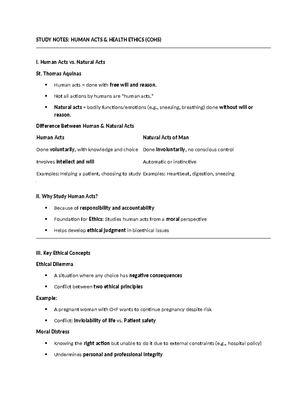 STUDY NOTES: BIOETHICS PRELIMINARY CONCEPTS (COHS) - Studocu