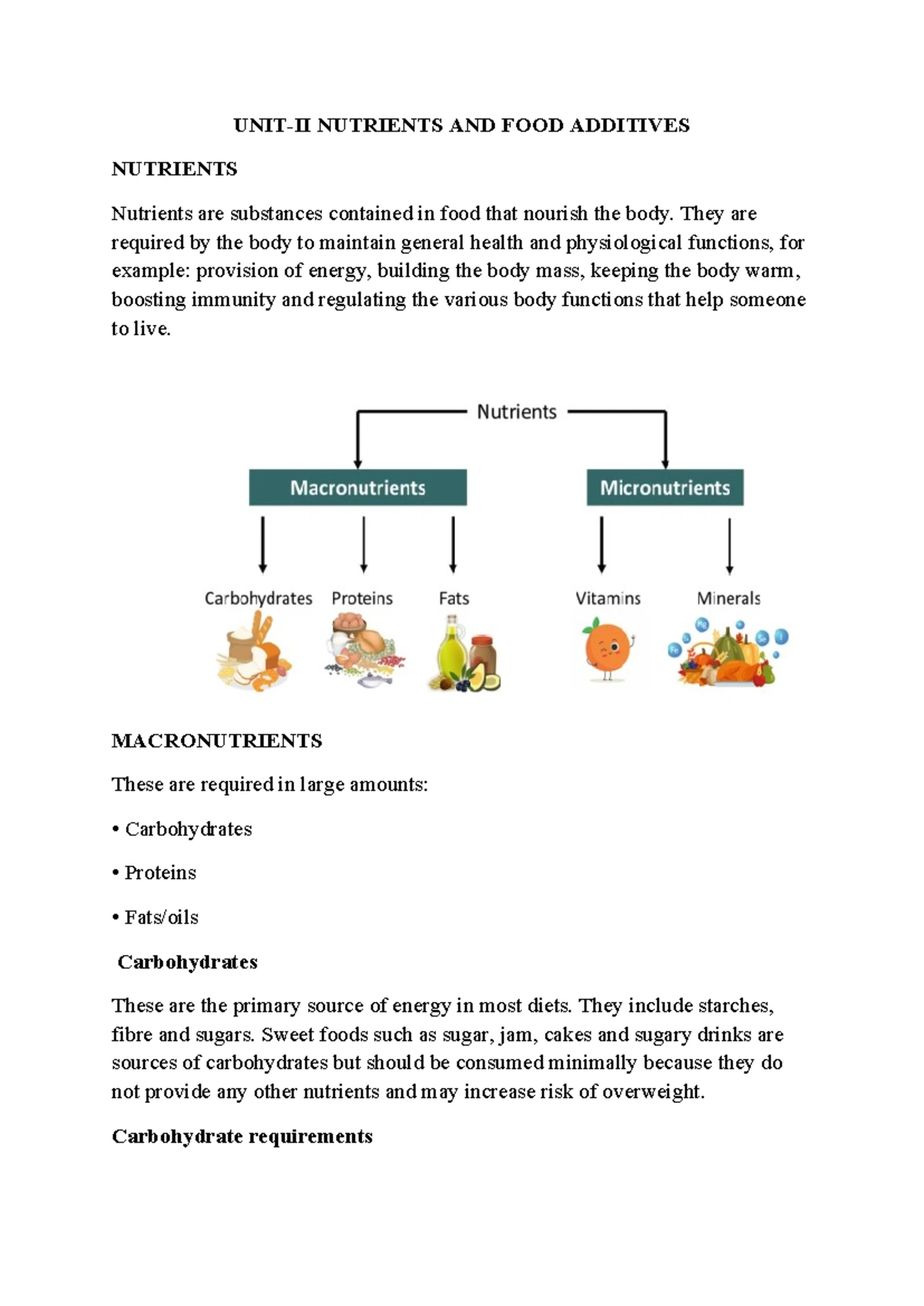 Unit 2: Nutrients, Food Additives & Their Roles in Nutrition - Studocu