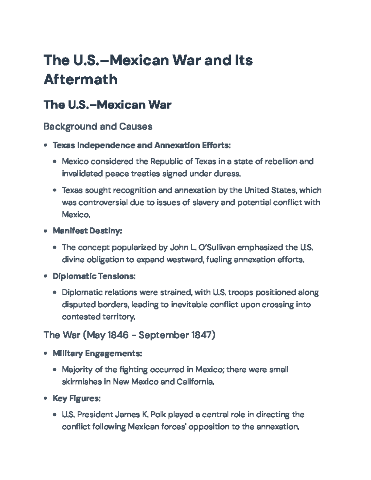 U.S.–Mexican War: Causes, Major Events, and Aftermath Study Notes - Studocu