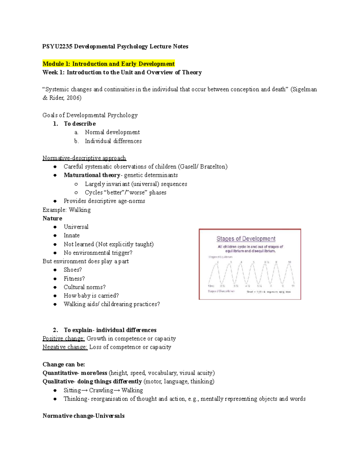 PSYU2235 Developmental Psychology Lecture Notes: Modules 1 & 2 Overview ...