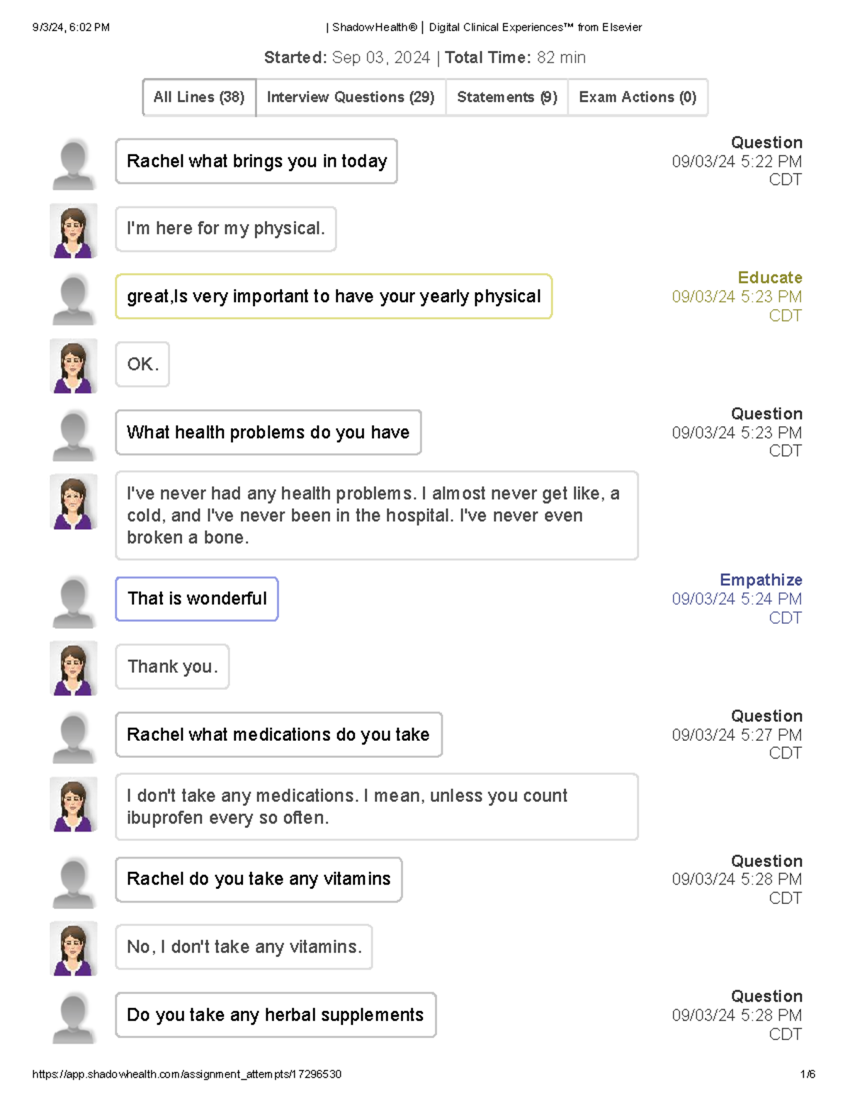 Shadow Health Clinical Transcript: Rachel Adler Interview - Studocu