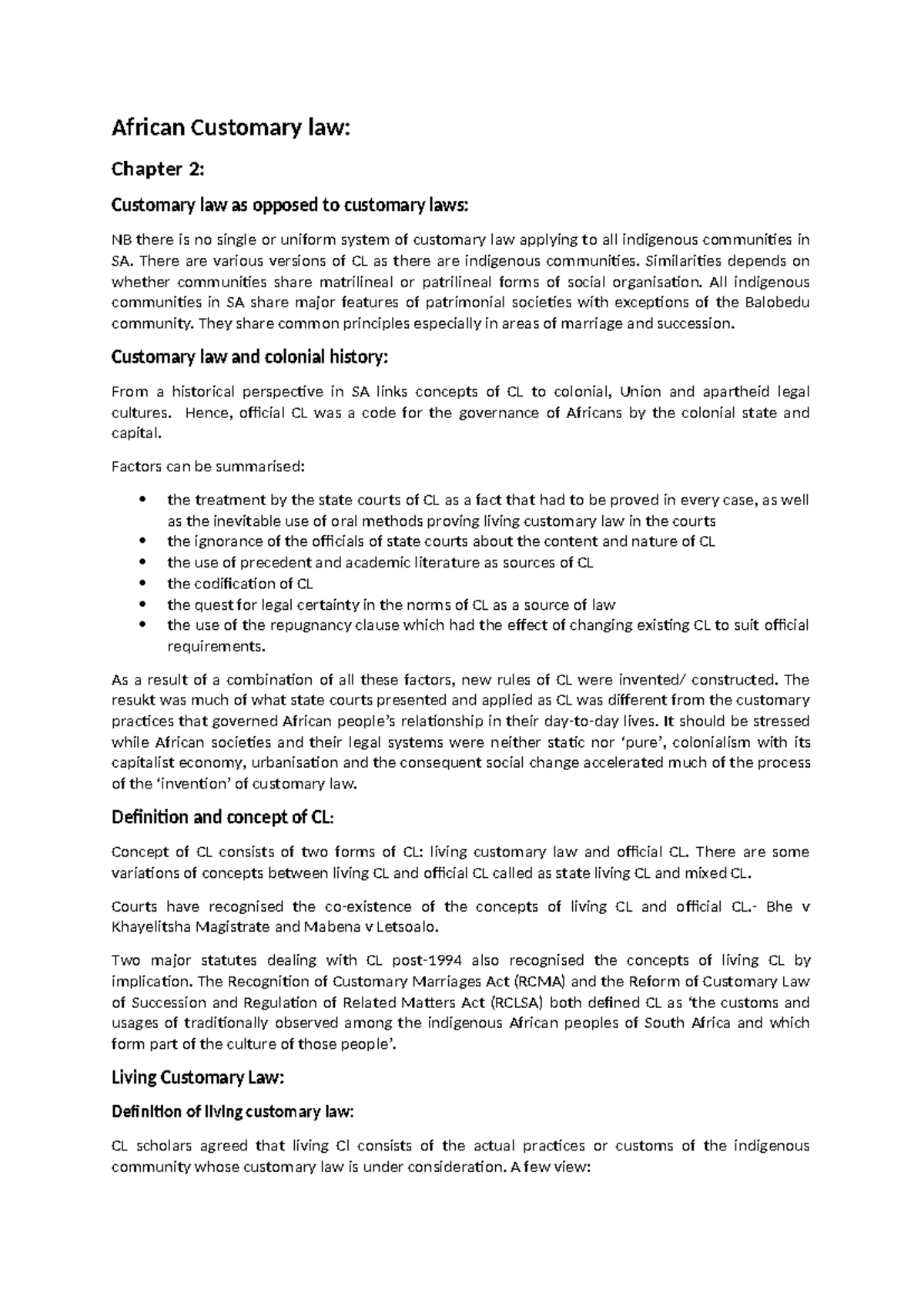 African Customary Law: Concepts and Historical Context Analysis - Studocu