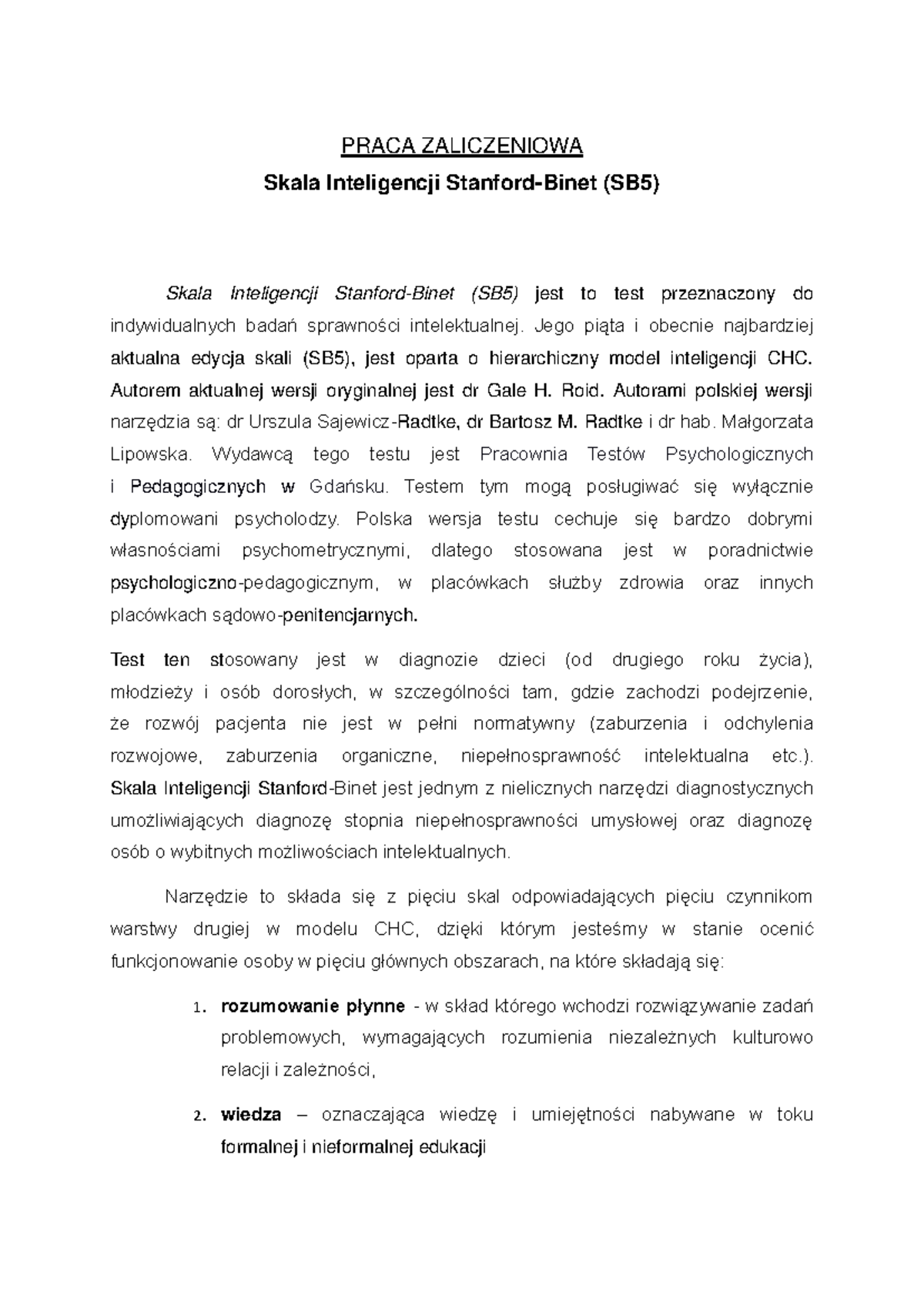 Wybrany TEST opis - PRACA ZALICZENIOWA Skala Inteligencji Stanford ...