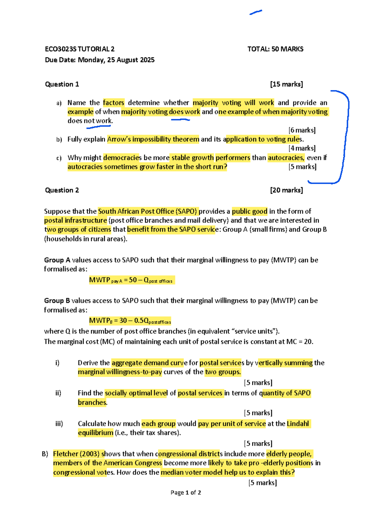 ECO3023S TUTORIAL 3: Voting Dynamics and Public Goods Analysis - Studocu