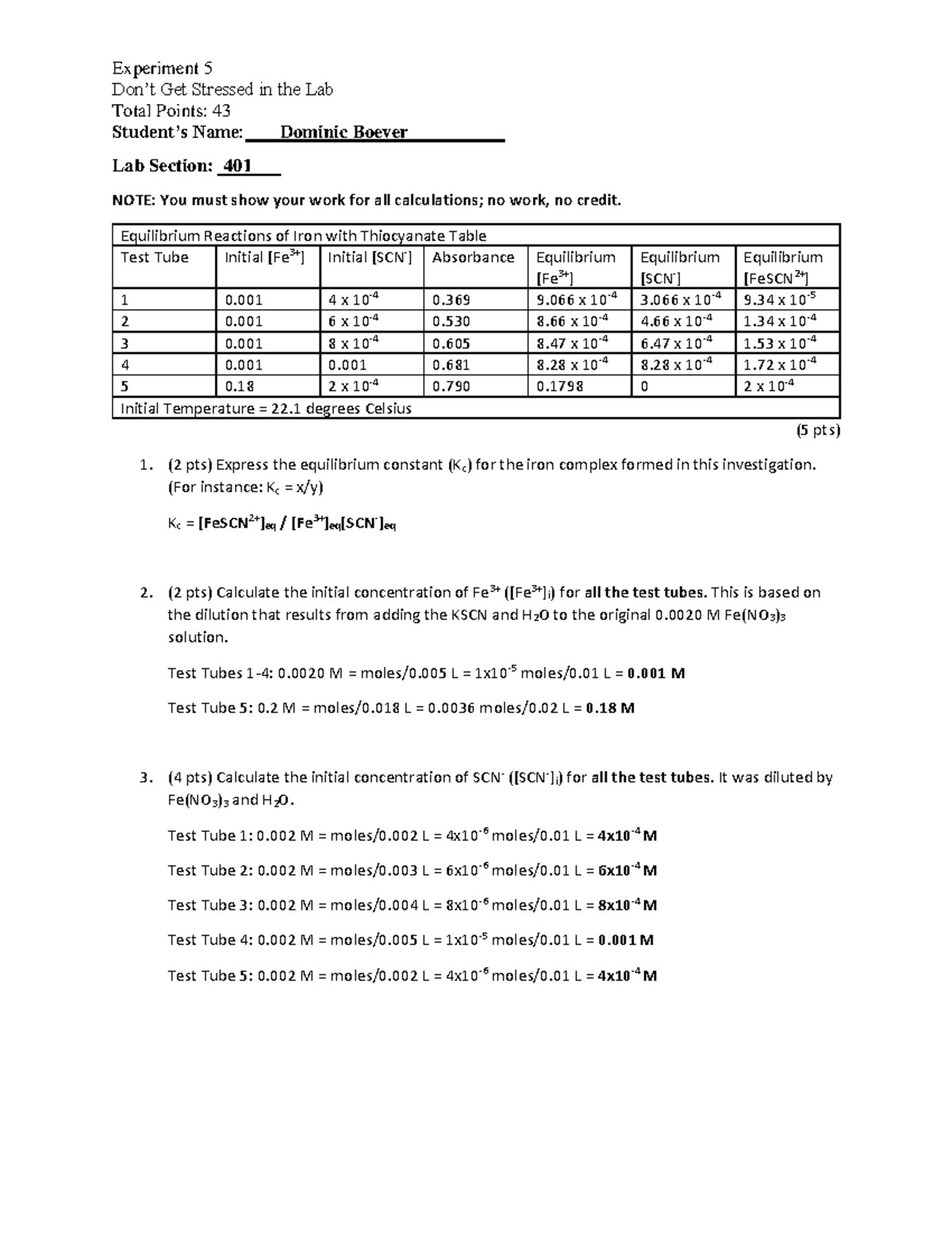 CHEM 110 L Final Lab: Understanding Iron Equilibrium Reactions - Studocu