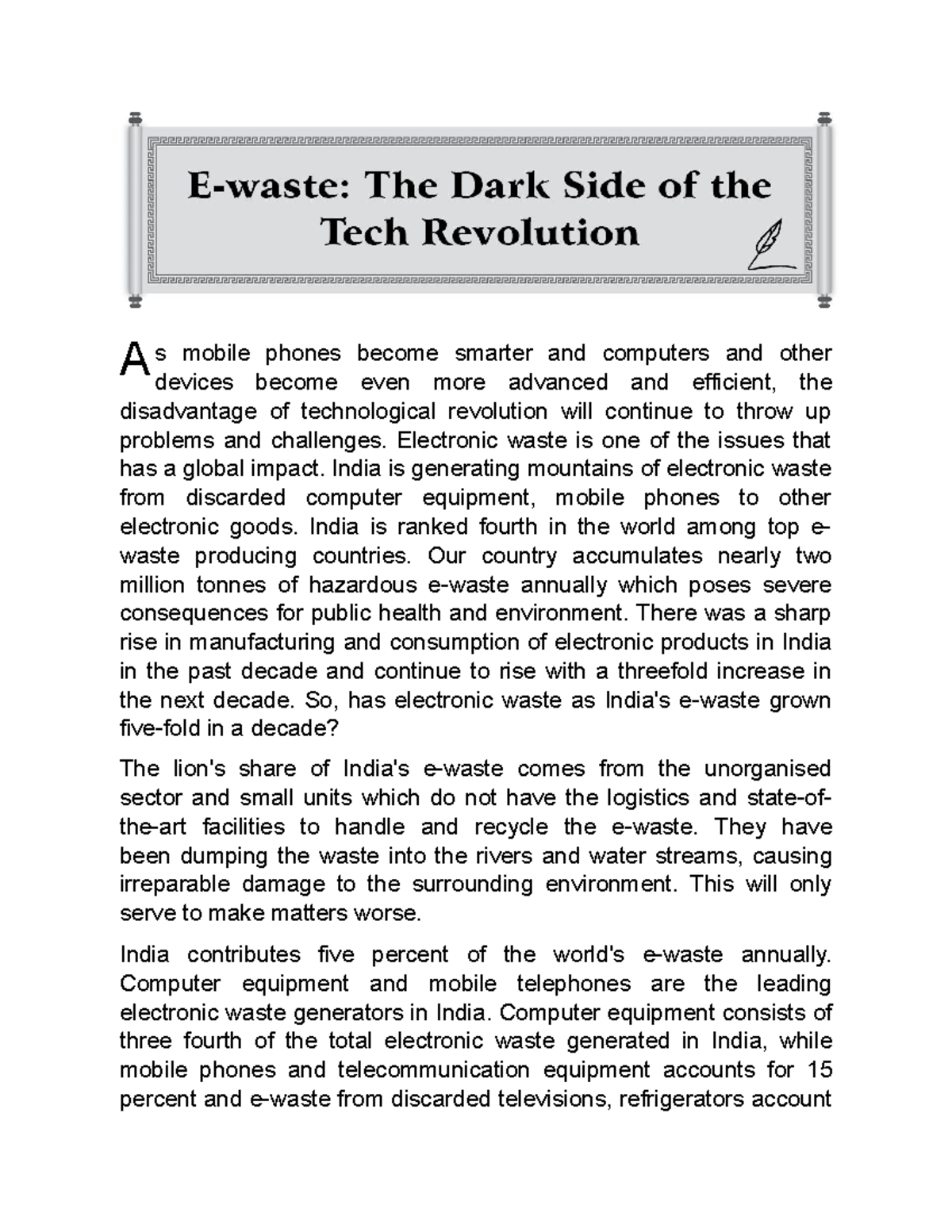 Essay E waste, The dark side of the tech resolution - A s mobile phones ...