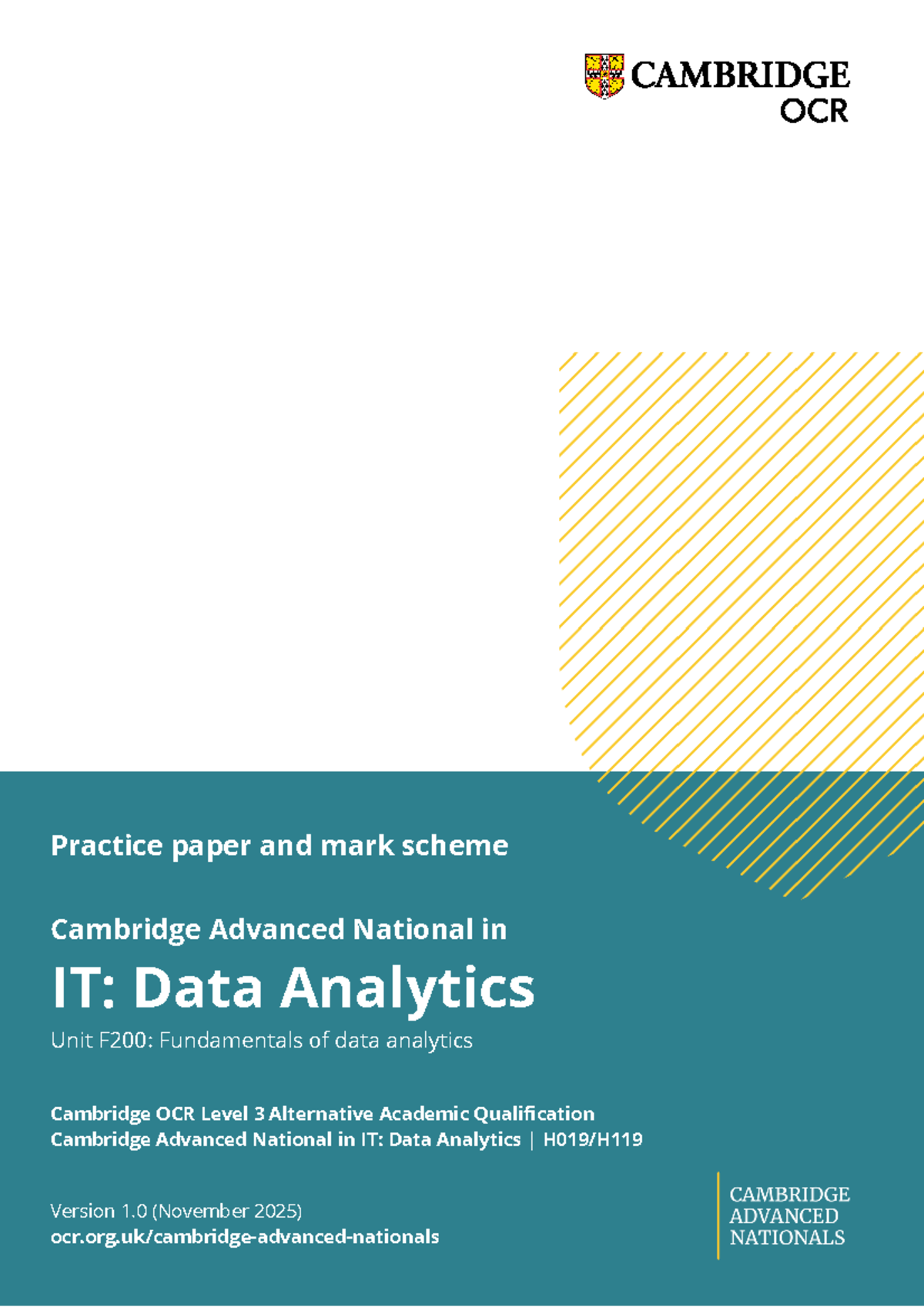 Cambridge Advanced National in IT: Data Analytics Unit F200 Practice ...