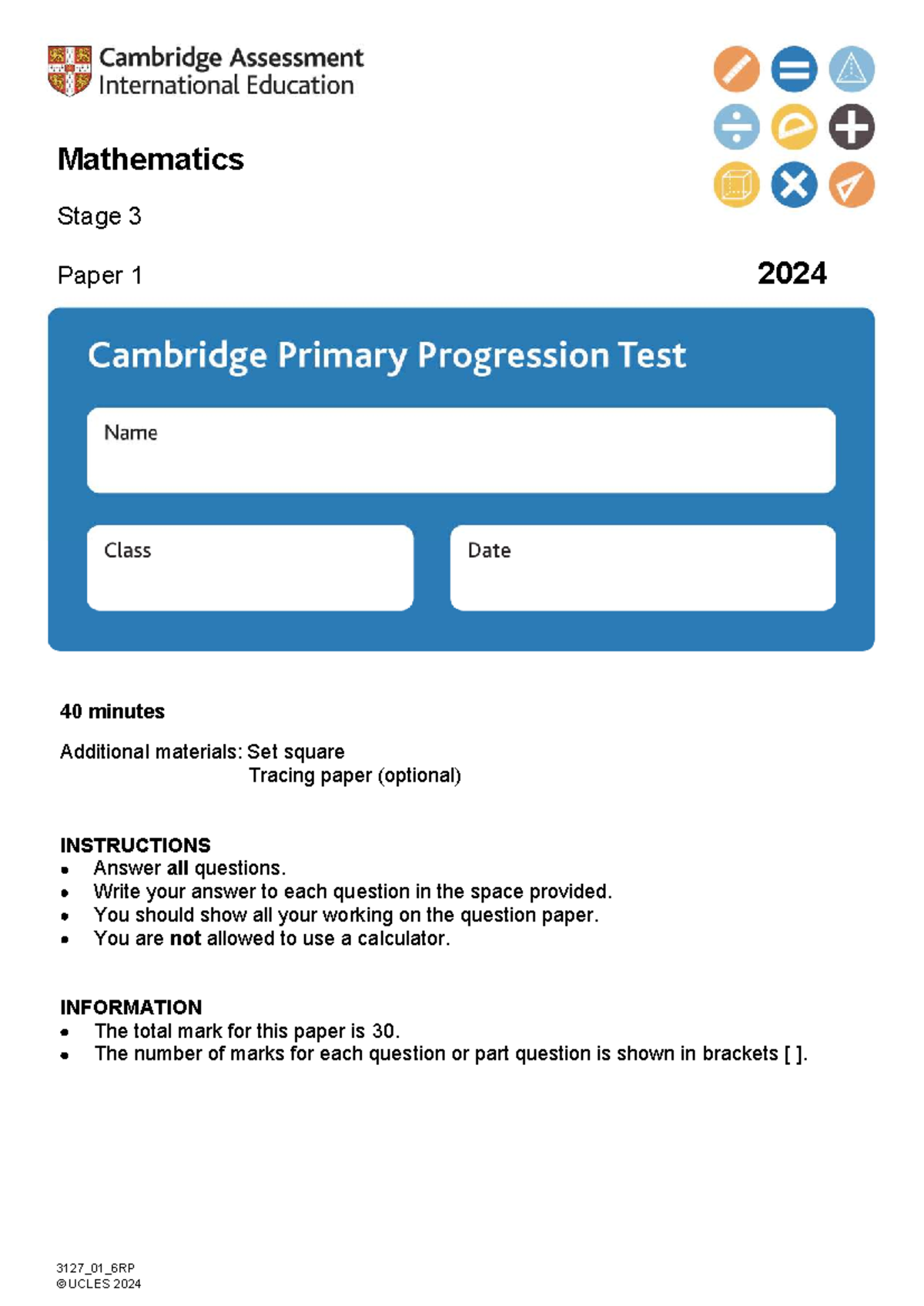 Mathematics Stage 3 Paper 1 & 2 2024 - Exam Questions & Instructions ...