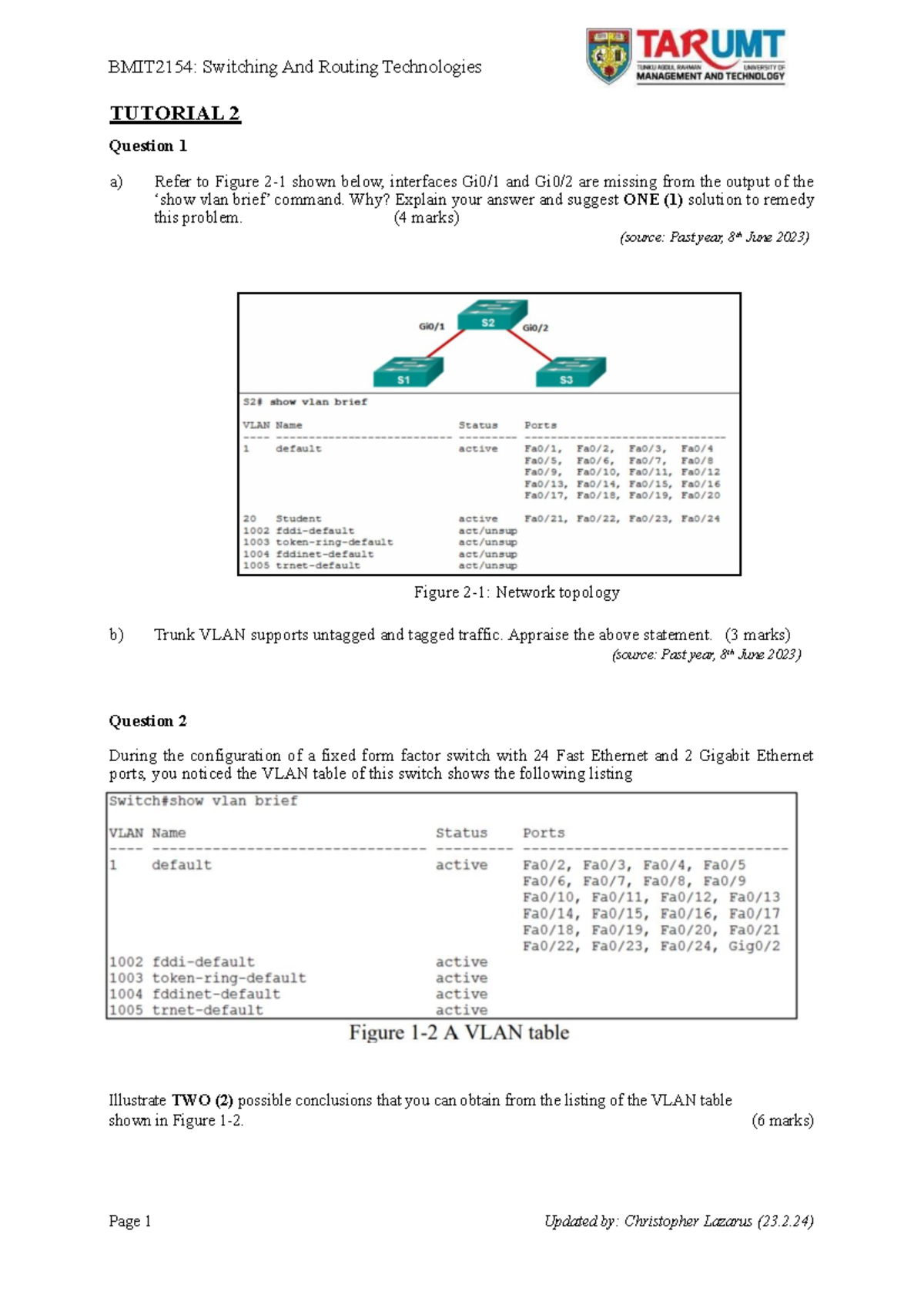 BMIT2154 T2 Tutorial on VLAN Configuration and Troubleshooting - Studocu