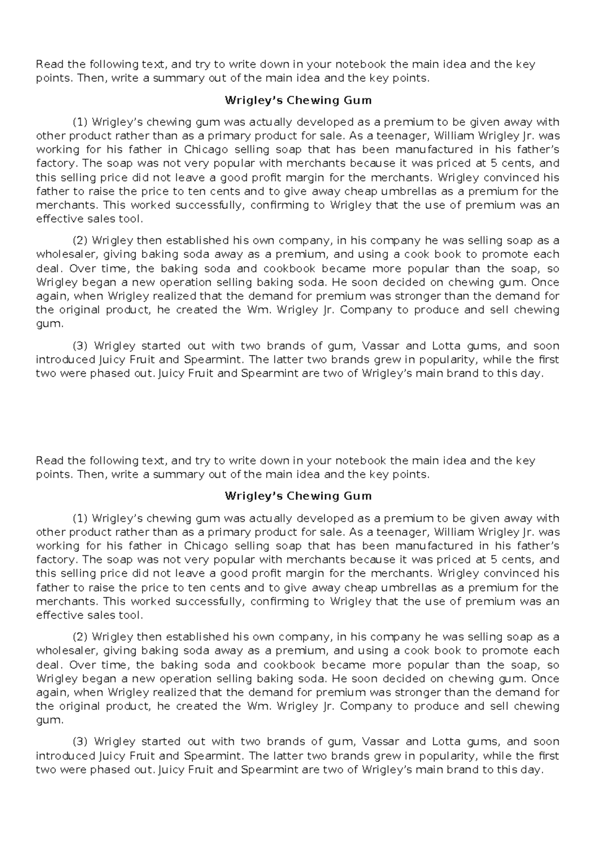 Activity 6: Summary of Wrigley's Chewing Gum Development - Studocu