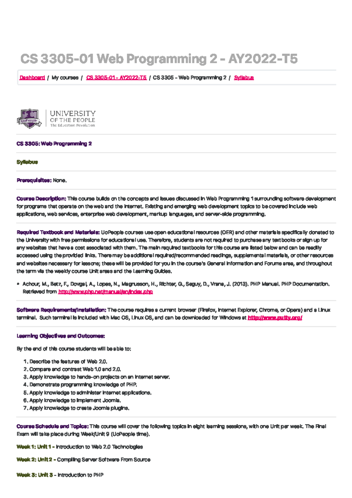 CS 3305-01 - AY2022-T5 Syllabus - CS 3305-01 Web Programming 2 - AY2022-T 5 CS 3305: Web ...