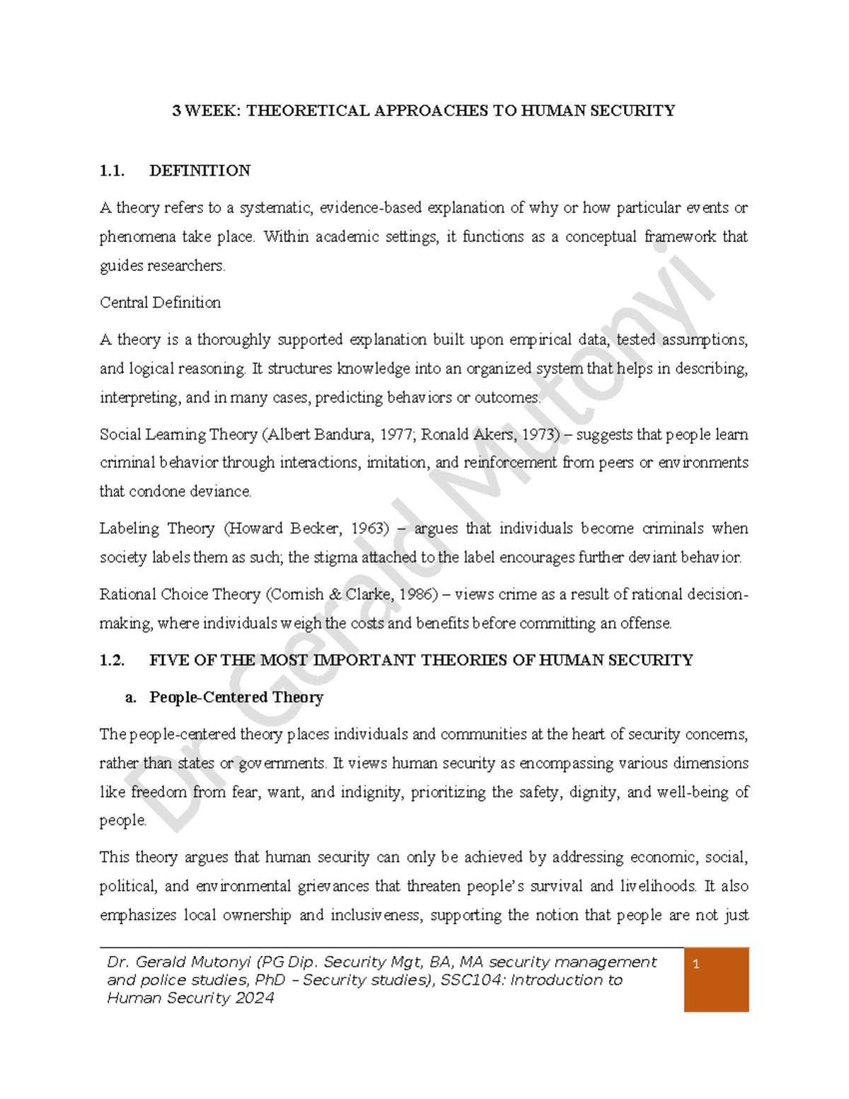 3 WK: Theoretical Approaches to Human Security - Key Concepts and ...