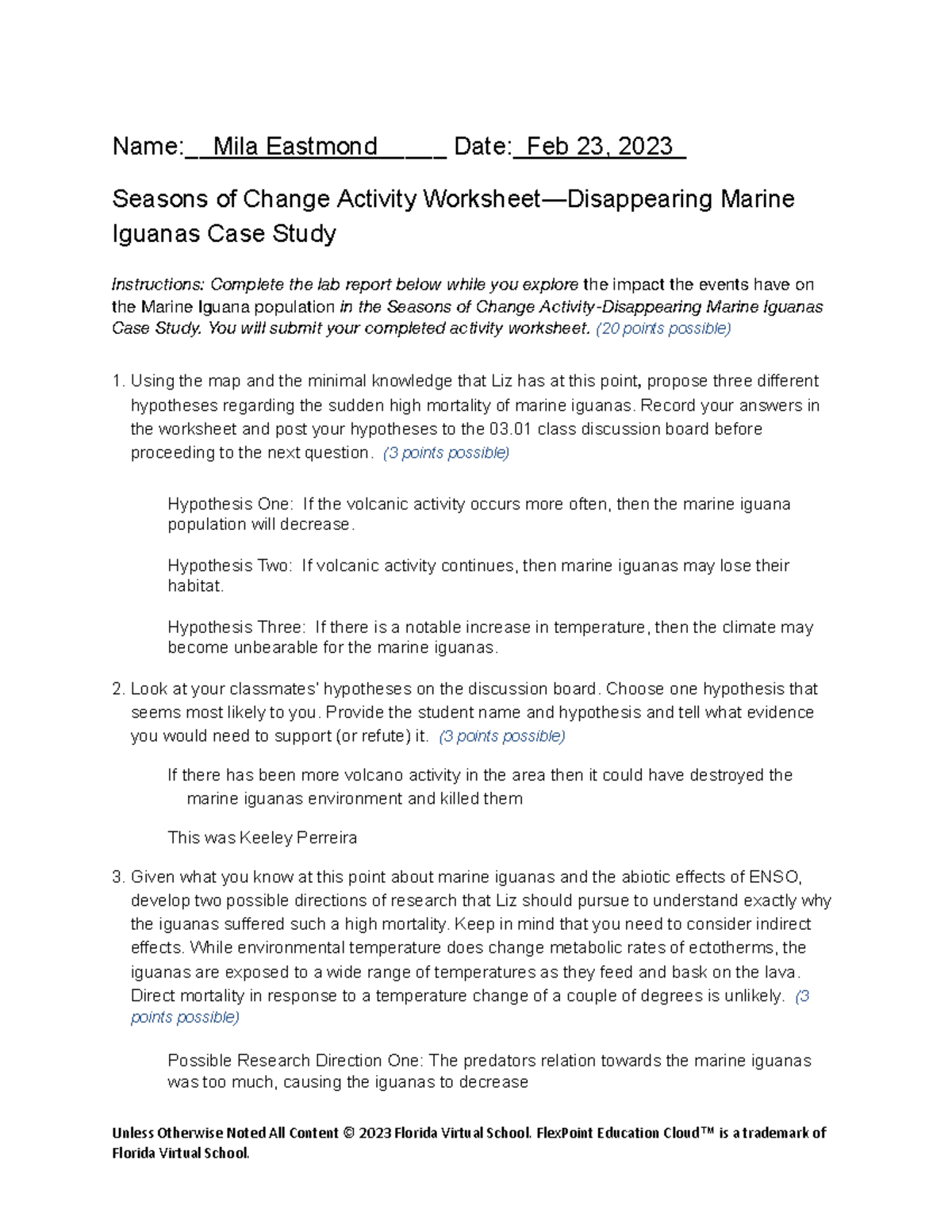 03.01 Seasons of Change Activity Worksheet: Marine Iguanas Case Study ...