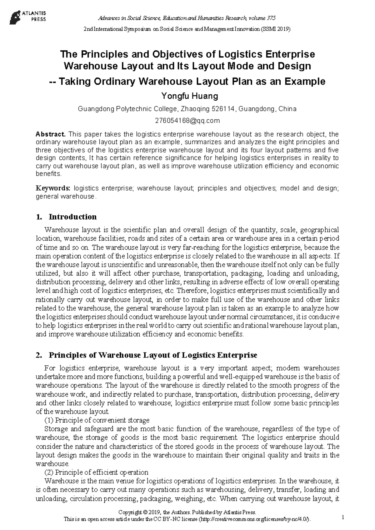 Advances in Logistics Warehouse Layout: Principles & Objectives (SSMI ...