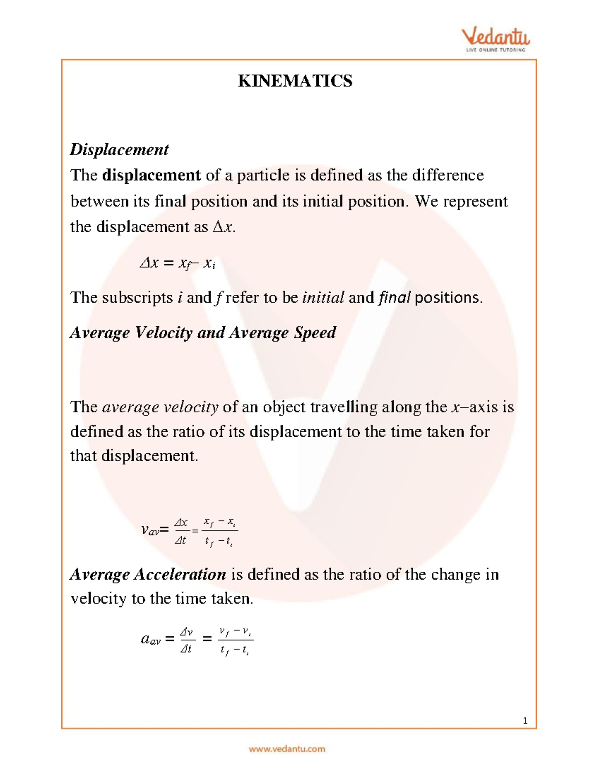 IIT JEE Kinematics Lecture Notes: Displacement, Velocity & Acceleration ...