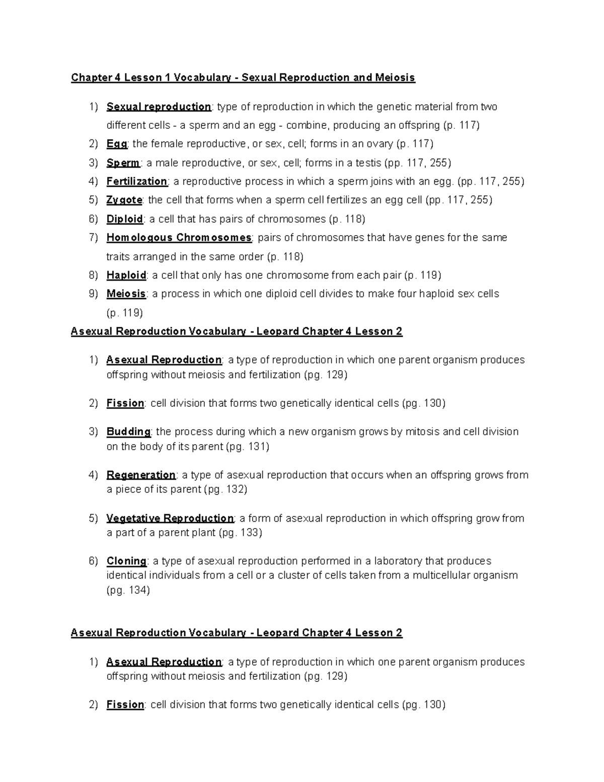 Chapter 4 Vocabulary: Sexual & Asexual Reproduction Definitions - Studocu