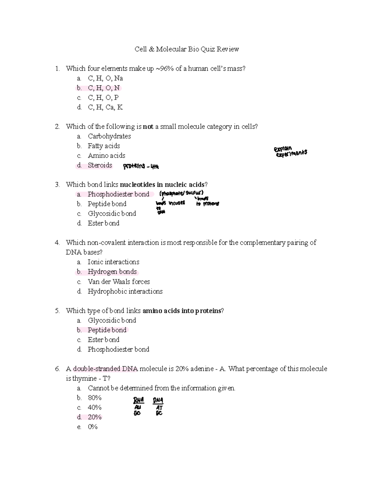 Cell & Molecular Bio Quiz Review: Key Concepts & Questions - Studocu