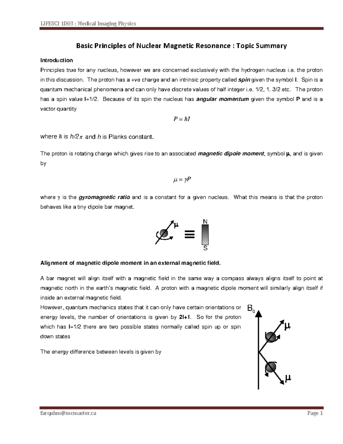 MRI Basic principals of NMR summary - Basic Principles of Nuclear Magnetic Resonance : Topic ...