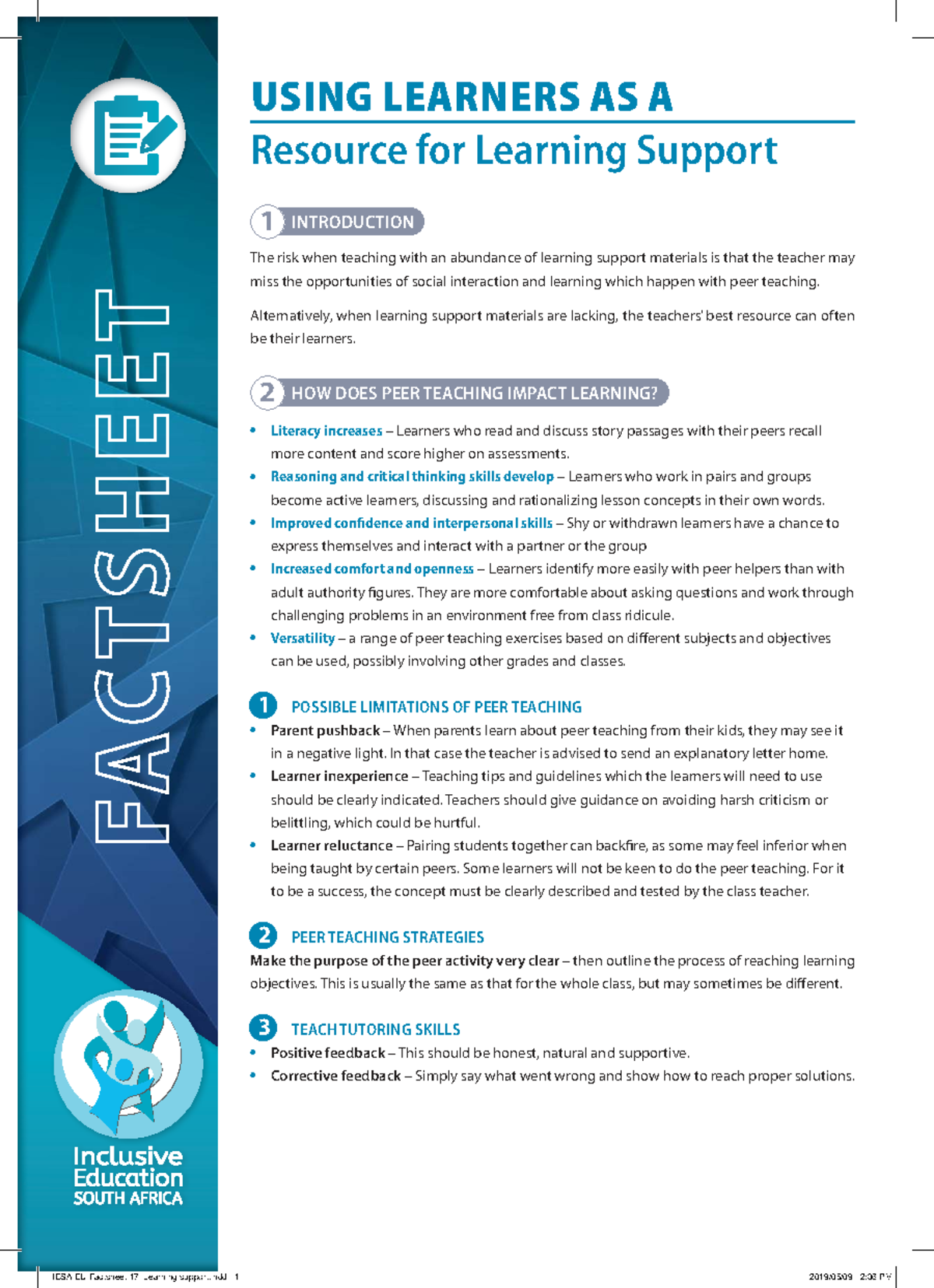 Peer Teaching Strategies for Learning Support: Insights and Limitations ...