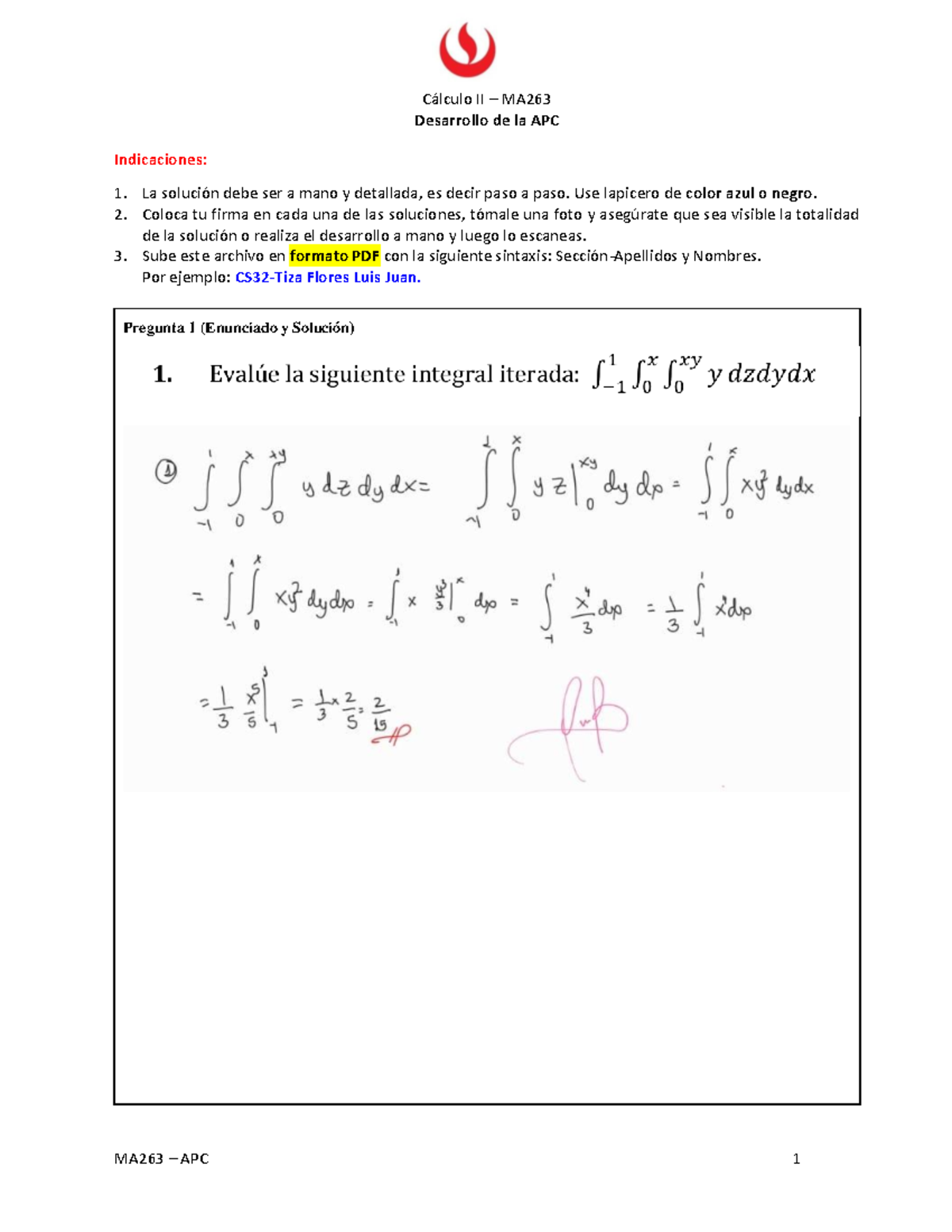 Cálculo II MA263 Indicaciones para el Desarrollo de la APC - Studocu